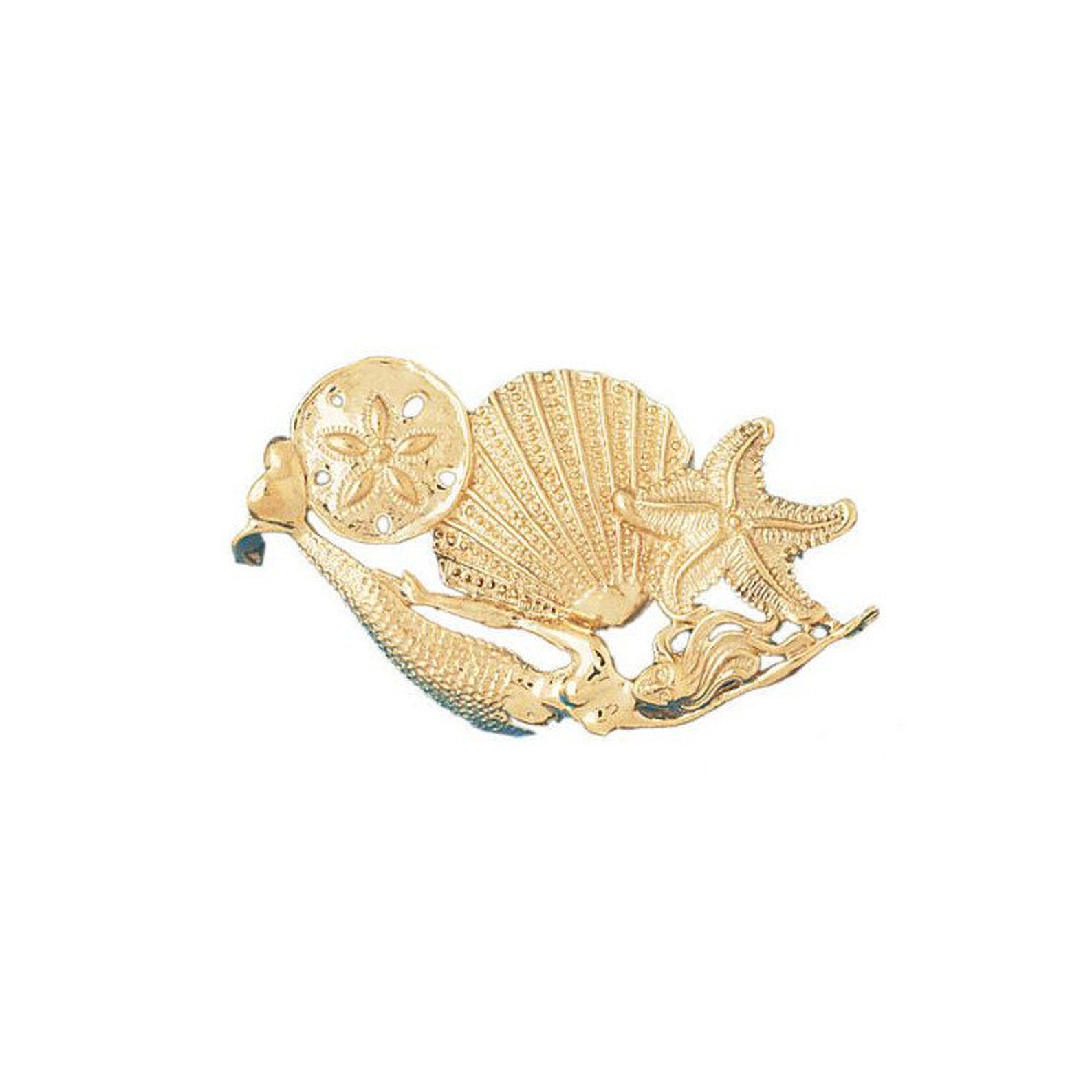 14k Solid Yellow Gold Mermaid Shell Starfish and Send Dollar - Etsy