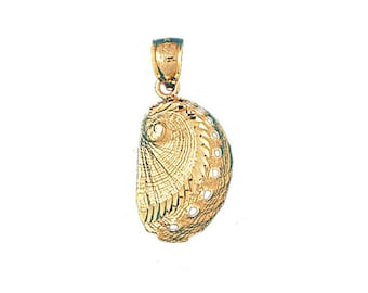 14k Yellow Gold Shell Nautical Charm Pendant | Etsy