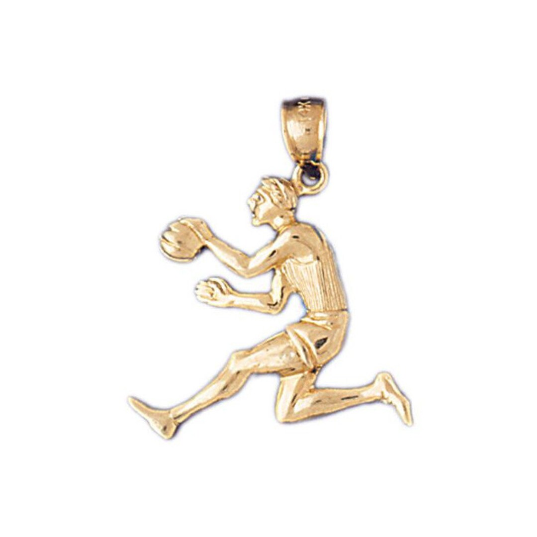 14k Solid Yellow Gold Basketball Charm Sports Pendant Basketball Player ...