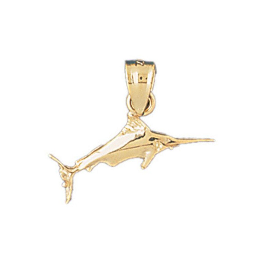 14k Solid Yellow Gold Marlin Nautical Charm Fish Pendant - Etsy