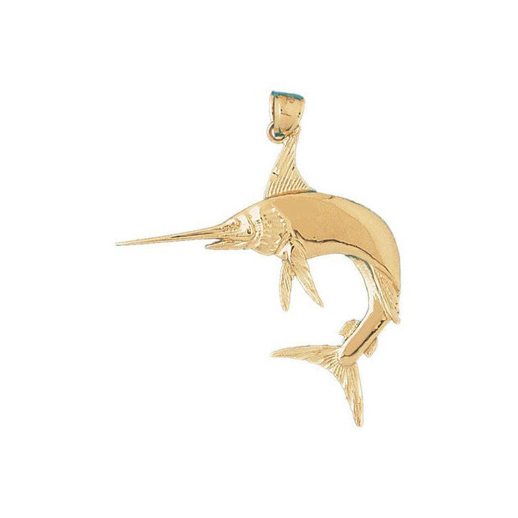 14k Solid Yellow Gold Marlin Nautical Charm Fish Pendant - Etsy