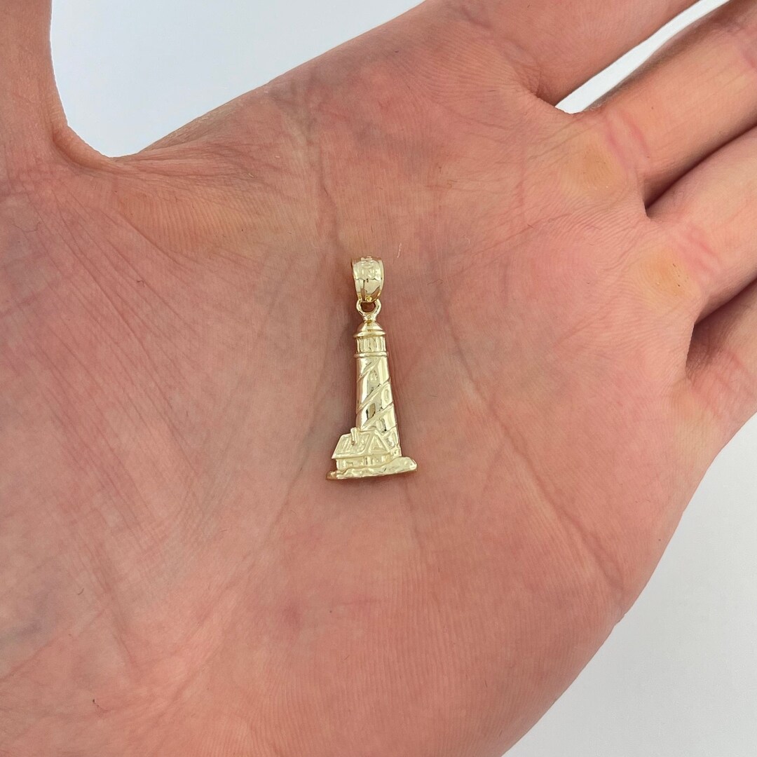 14k Yellow Gold Lighthouse Nautical Charm Solid Gold Pendant - Etsy