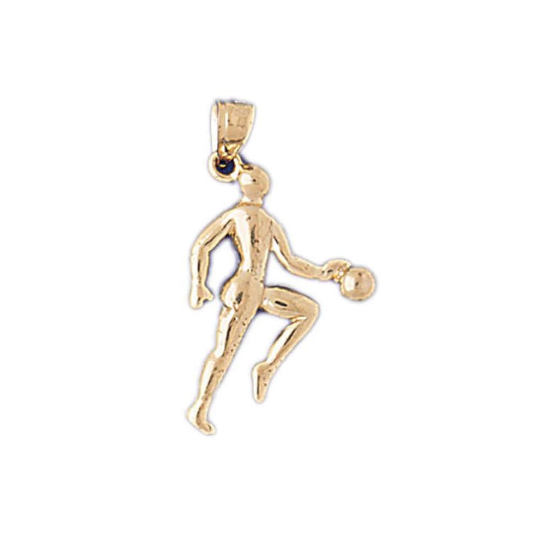 14k Solid Yellow Gold Basketball Charm Sports Pendant Basketball Player ...