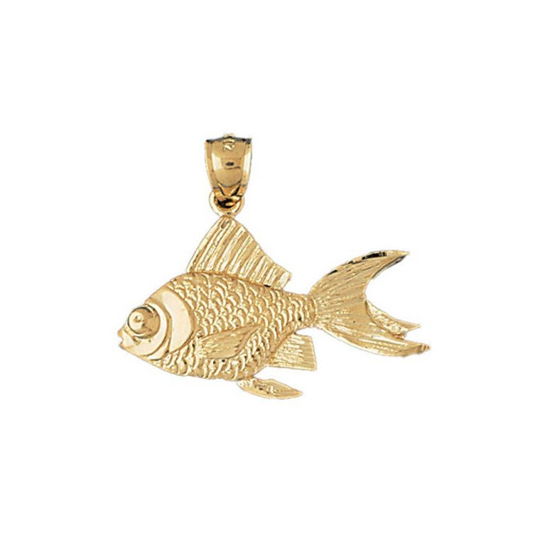 14k Solid Yellow Gold Goldfish Nautical Charm Fish Pendant | Etsy
