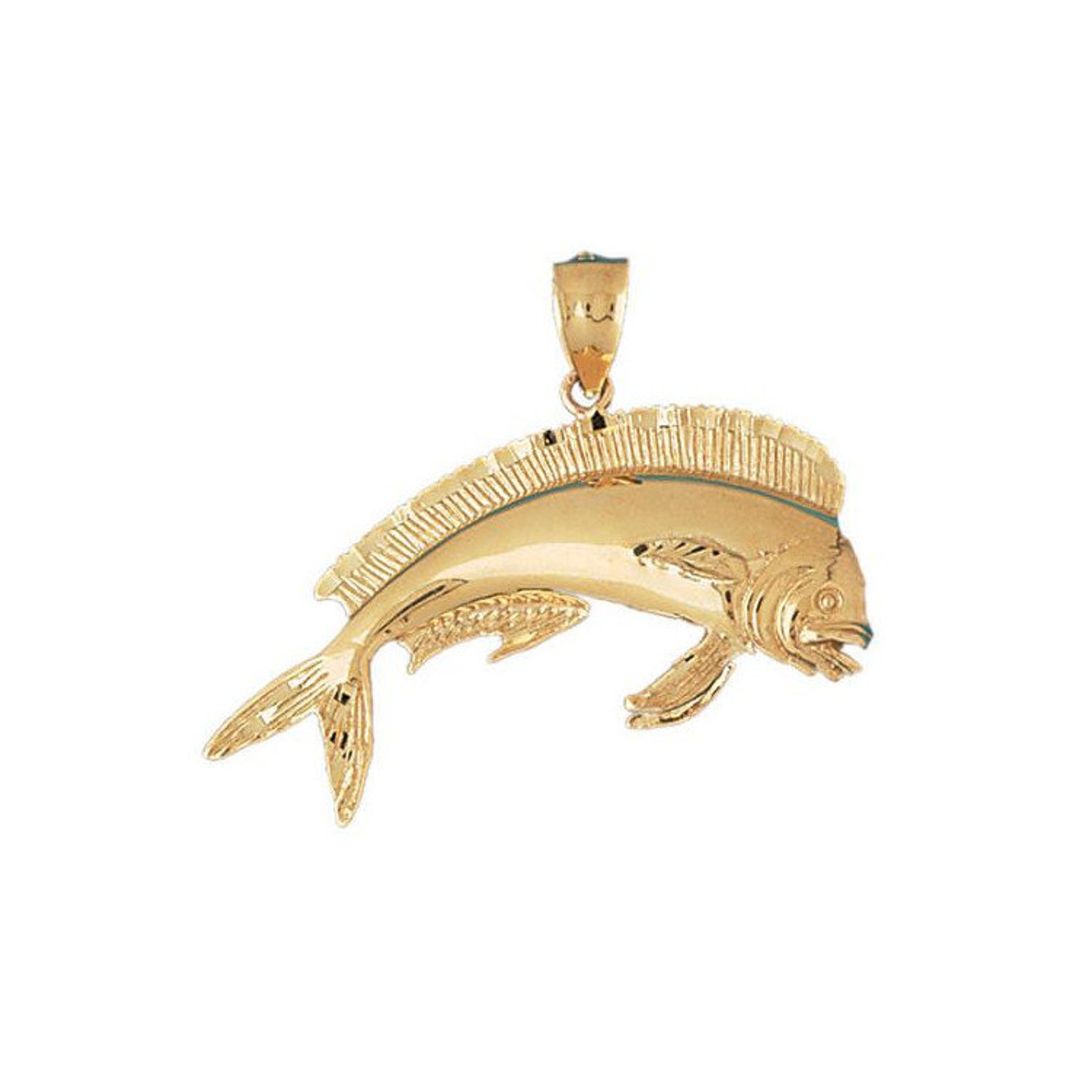 14k Solid Yellow Gold Mahi Mahi Nautical Charm Fish Pendant - Etsy