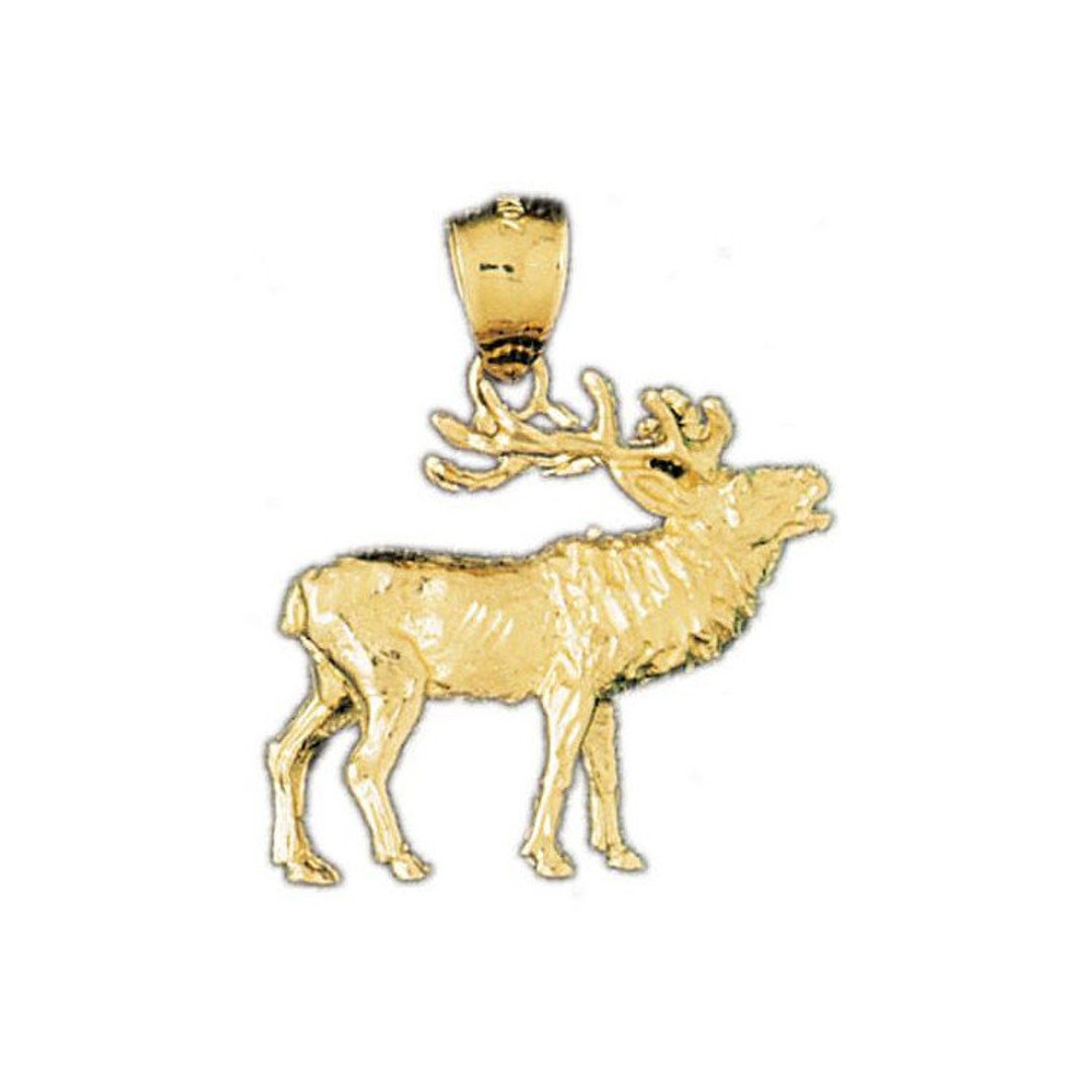 14k Solid Yellow Gold Deer Charm Animal Elk Pendant - Etsy