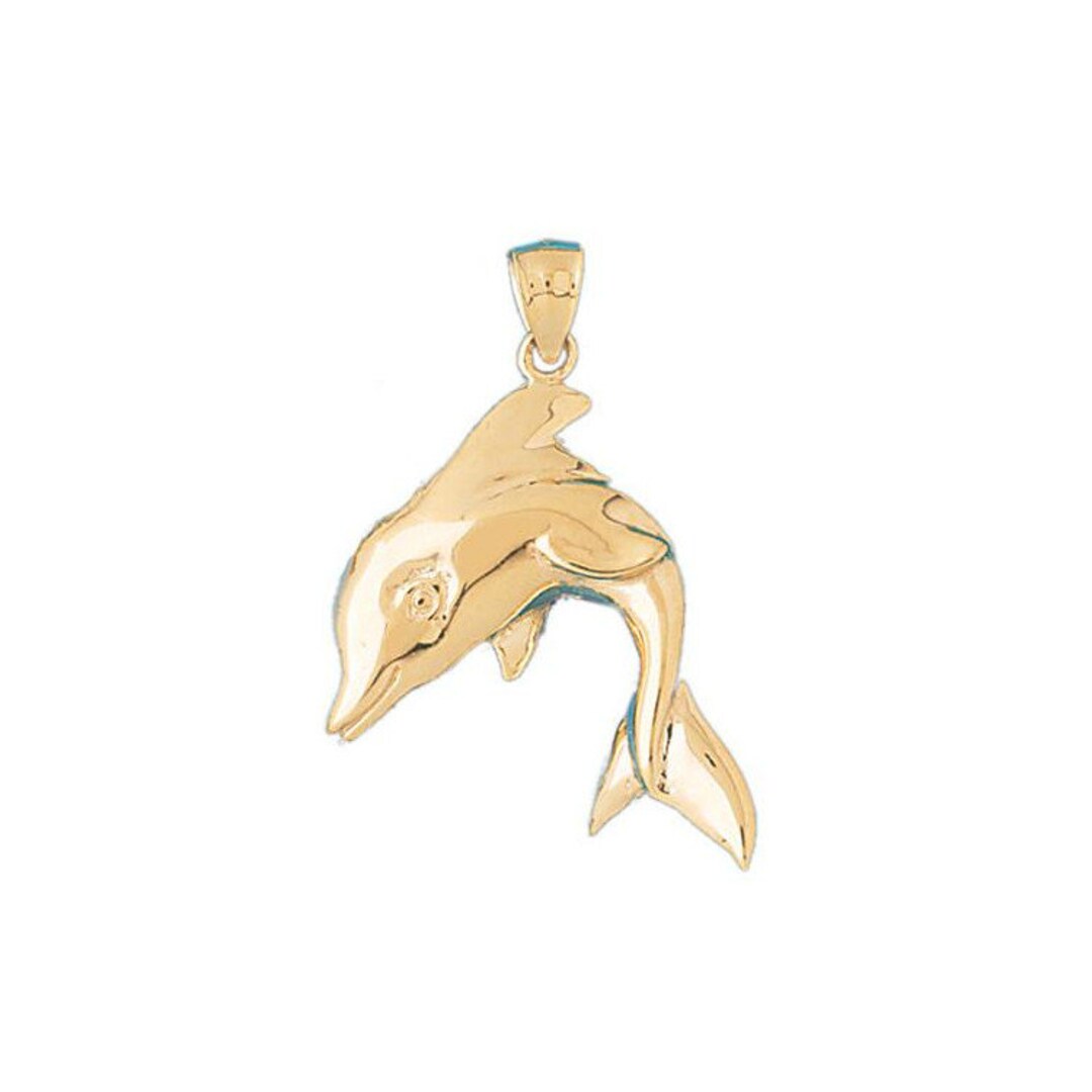 14k Solid Yellow Gold Dolphin Pendant Nautical Charm - Etsy