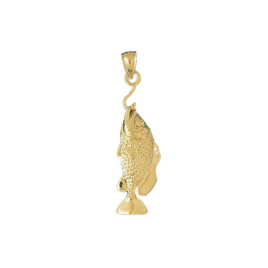 14k Solid Yellow Gold Bass Fish Pendant Nautical Charm - Etsy