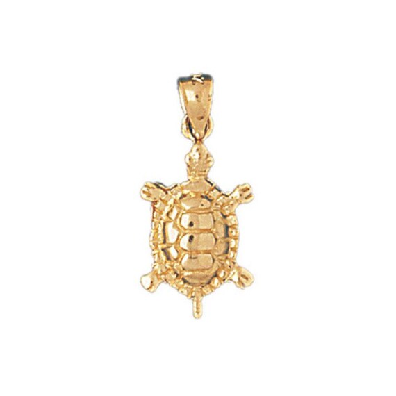 14k Solid Yellow Gold Turtle Pendant Nautical Charm | Etsy