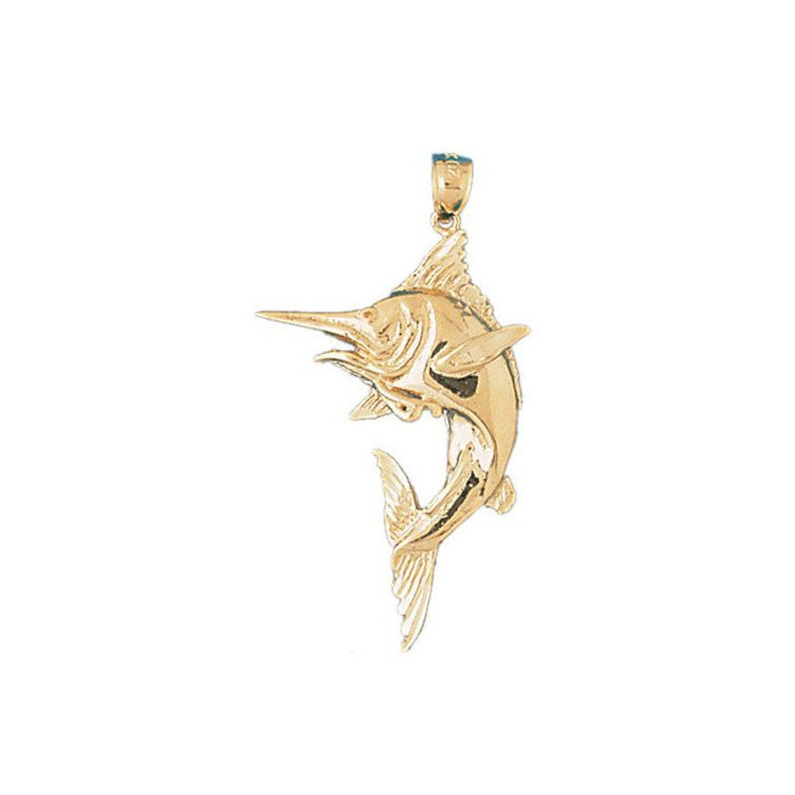 14k Solid Yellow Gold Marlin Nautical Charm Fish Pendant | Etsy