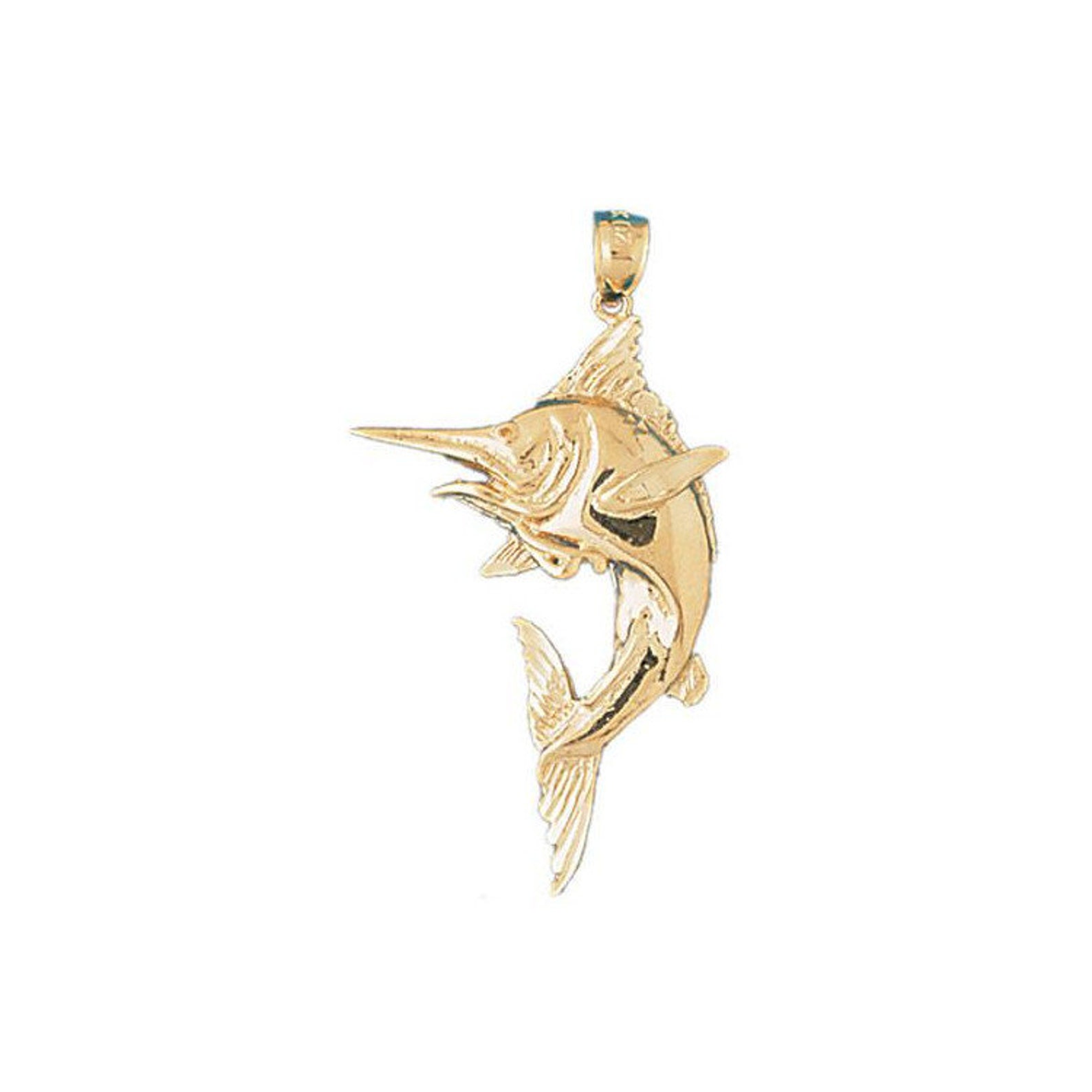 14k Solid Yellow Gold Marlin Nautical Charm Fish Pendant - Etsy