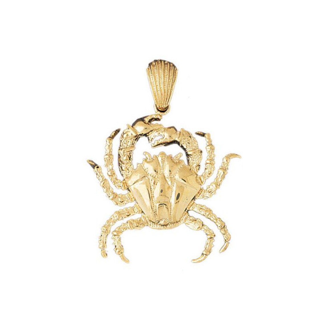 14k Solid Yellow Gold Crab Pendant Nautical Charm | Etsy