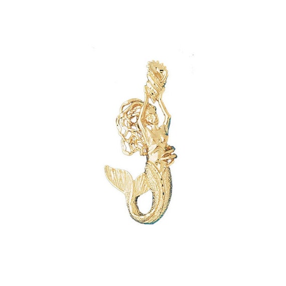 14k Solid Yellow Gold Mermaid Nautical Charm Fish Pendant - Etsy