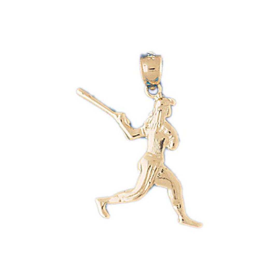 14k Solid Yellow Gold Baseball Charm Sports Pendant Baseball Player ...