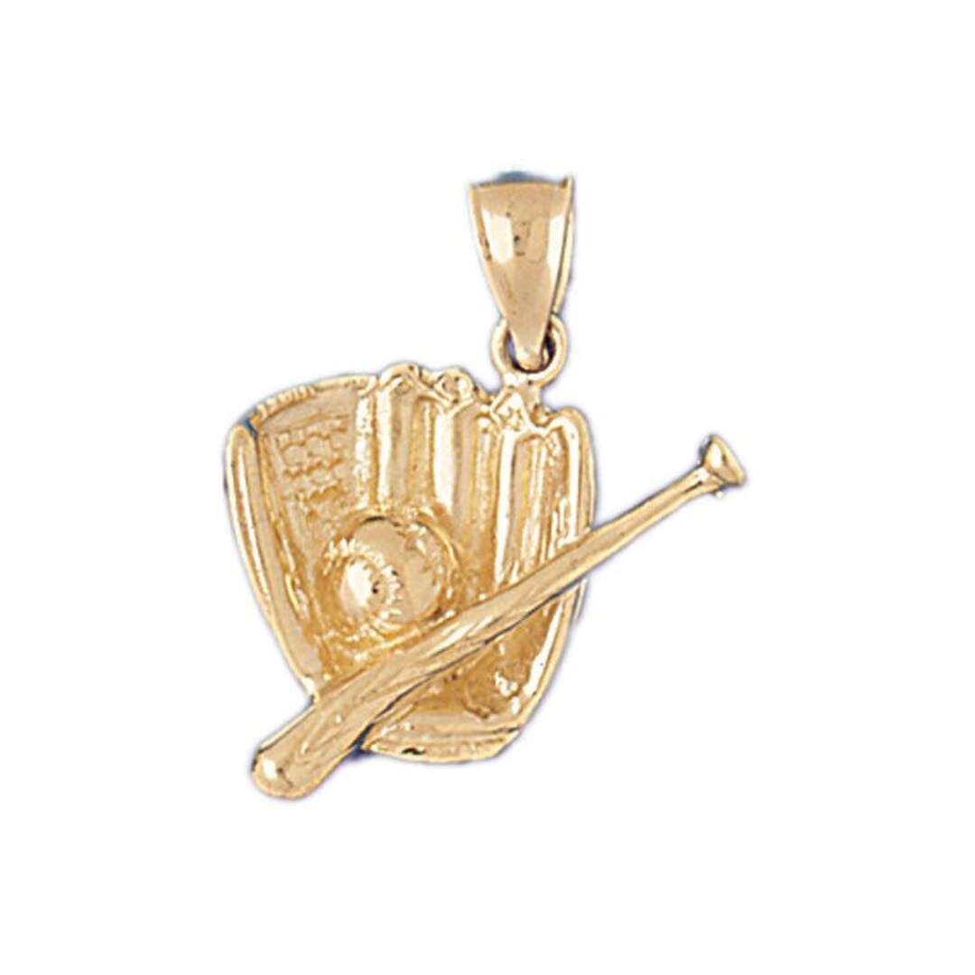 14k Solid Yellow Gold Baseball Charm Sports Pendant Baseball Glove With ...