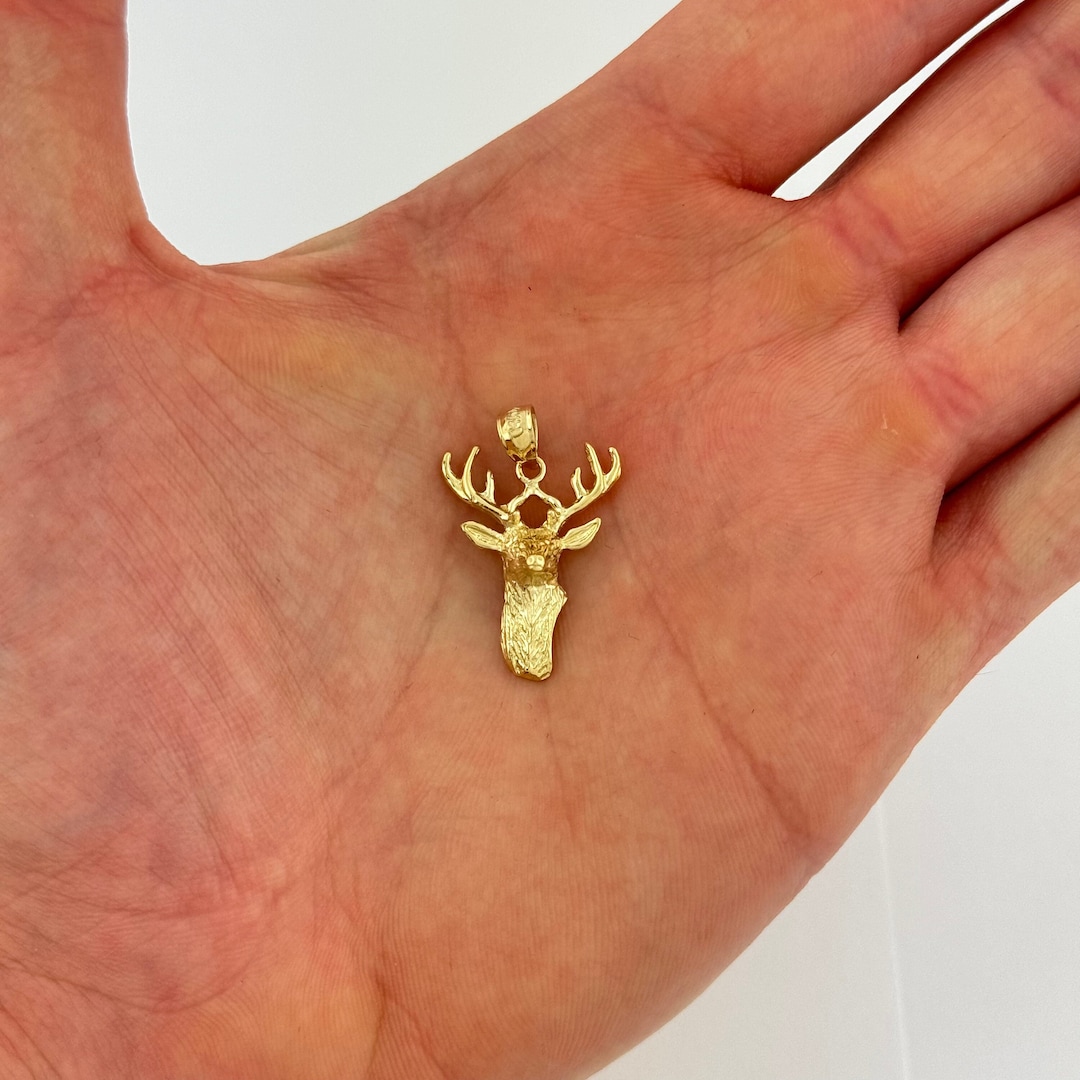 14k Solid Yellow Gold Deer Charm Animal Elk Pendant - Etsy