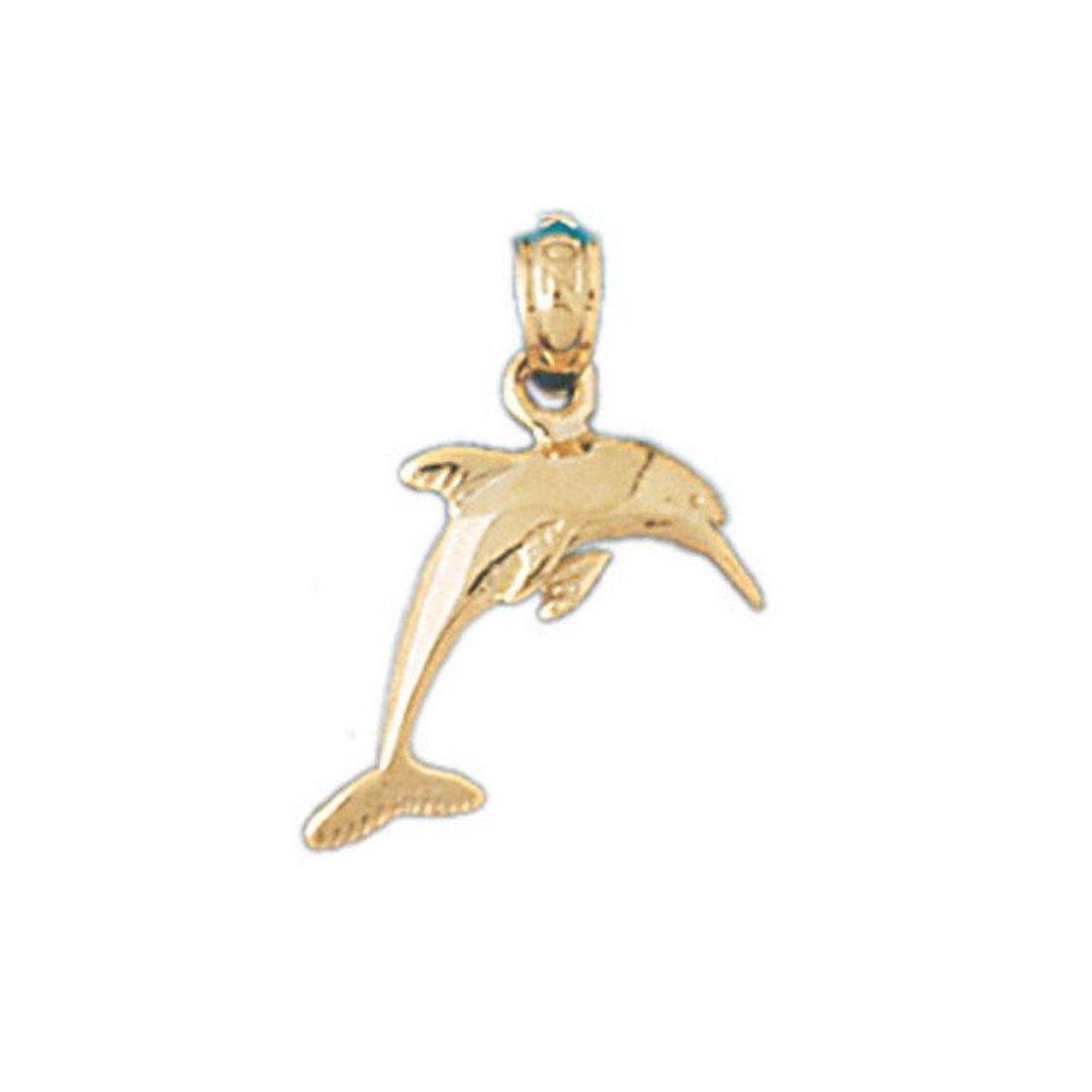 14k Solid Yellow Gold Dolphin Pendant Nautical Charm - Etsy