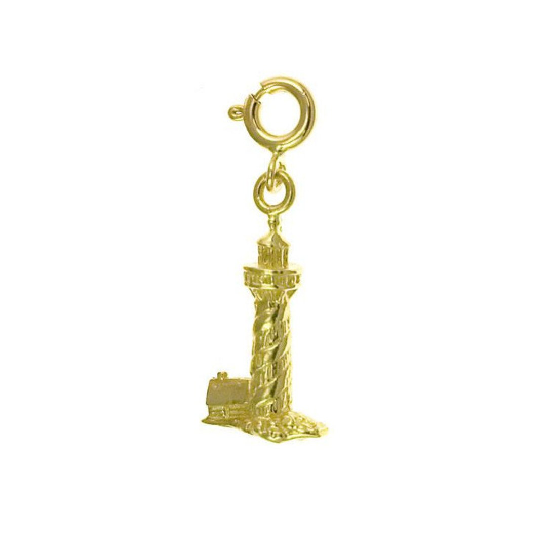 14k Yellow Gold Lighthouse Nautical Charm Solid Gold Pendant - Etsy
