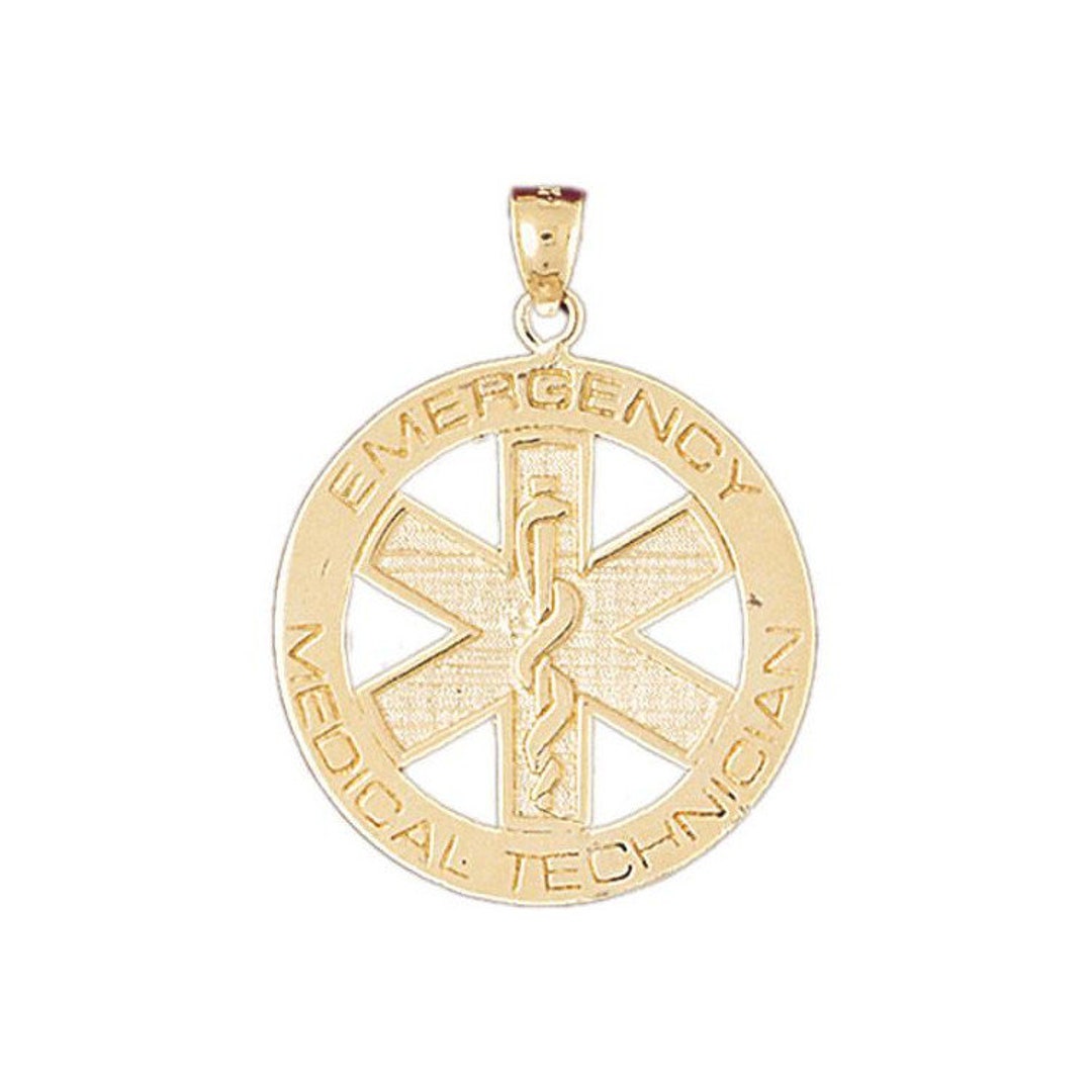 14k Solid Yellow Gold Caduceus Pendant Medical Doctor Nurse Necklace ...