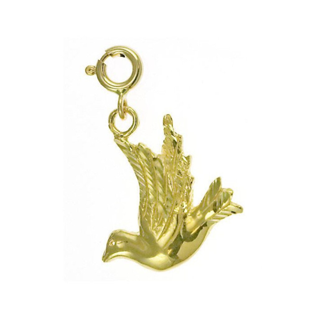 14k Solid Yellow Gold Bird Charm Animal Bird Flying Pendant - Etsy