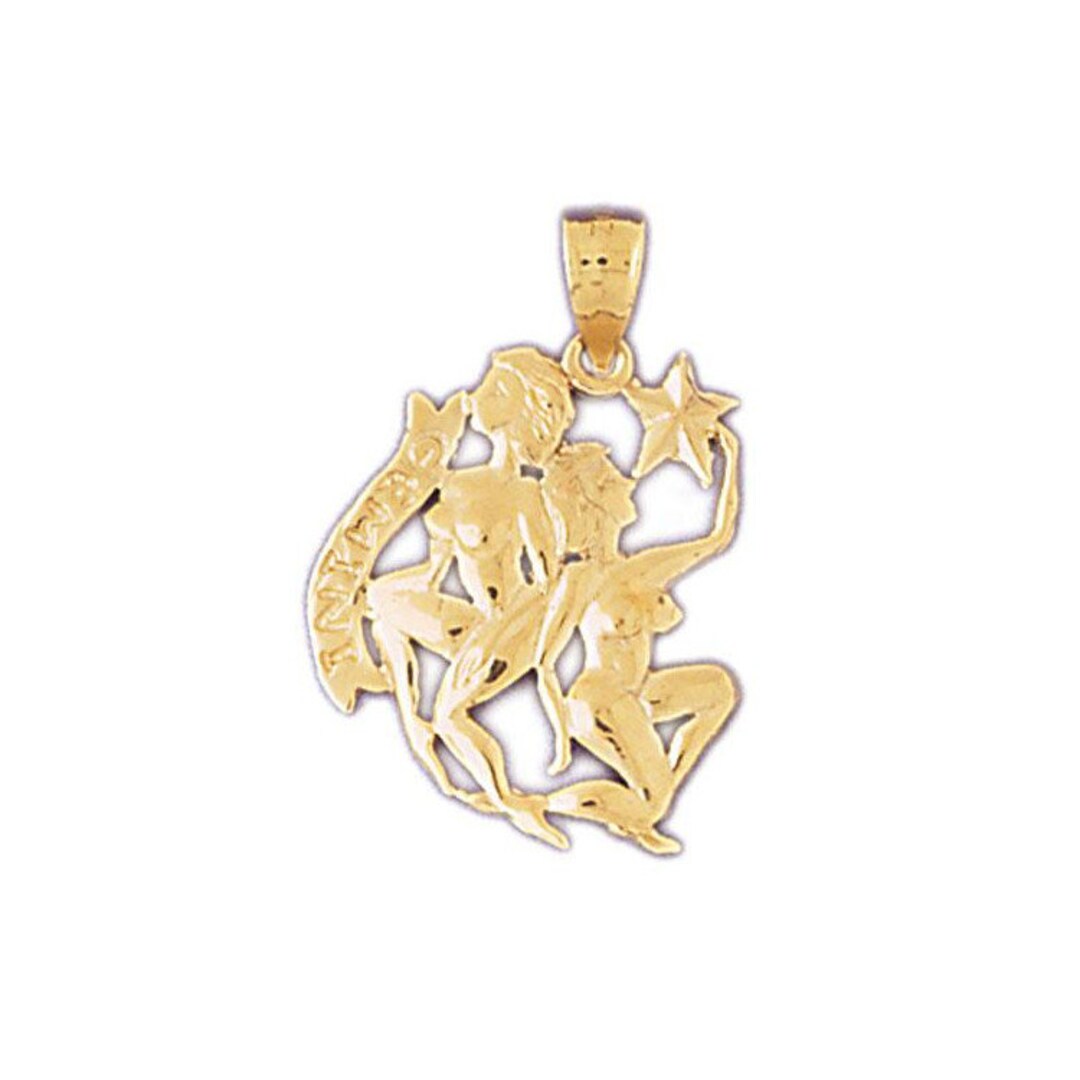 Solid 14k Yellow Gold Gemini Zodiac Sign Charm Twins Horoscope Symbol ...
