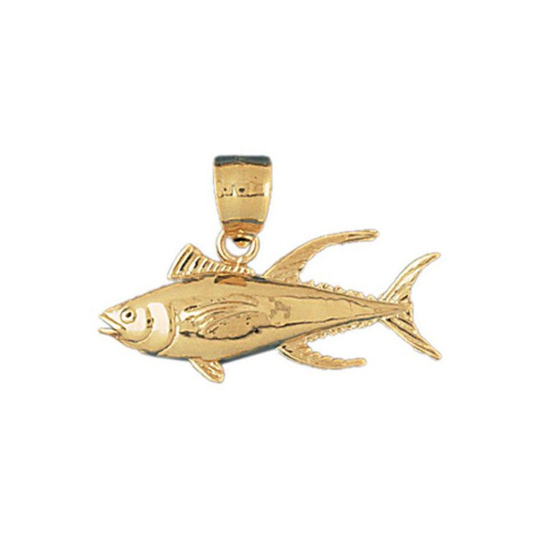 14k Solid Yellow Gold Tuna Nautical Charm Fish Pendant - Etsy
