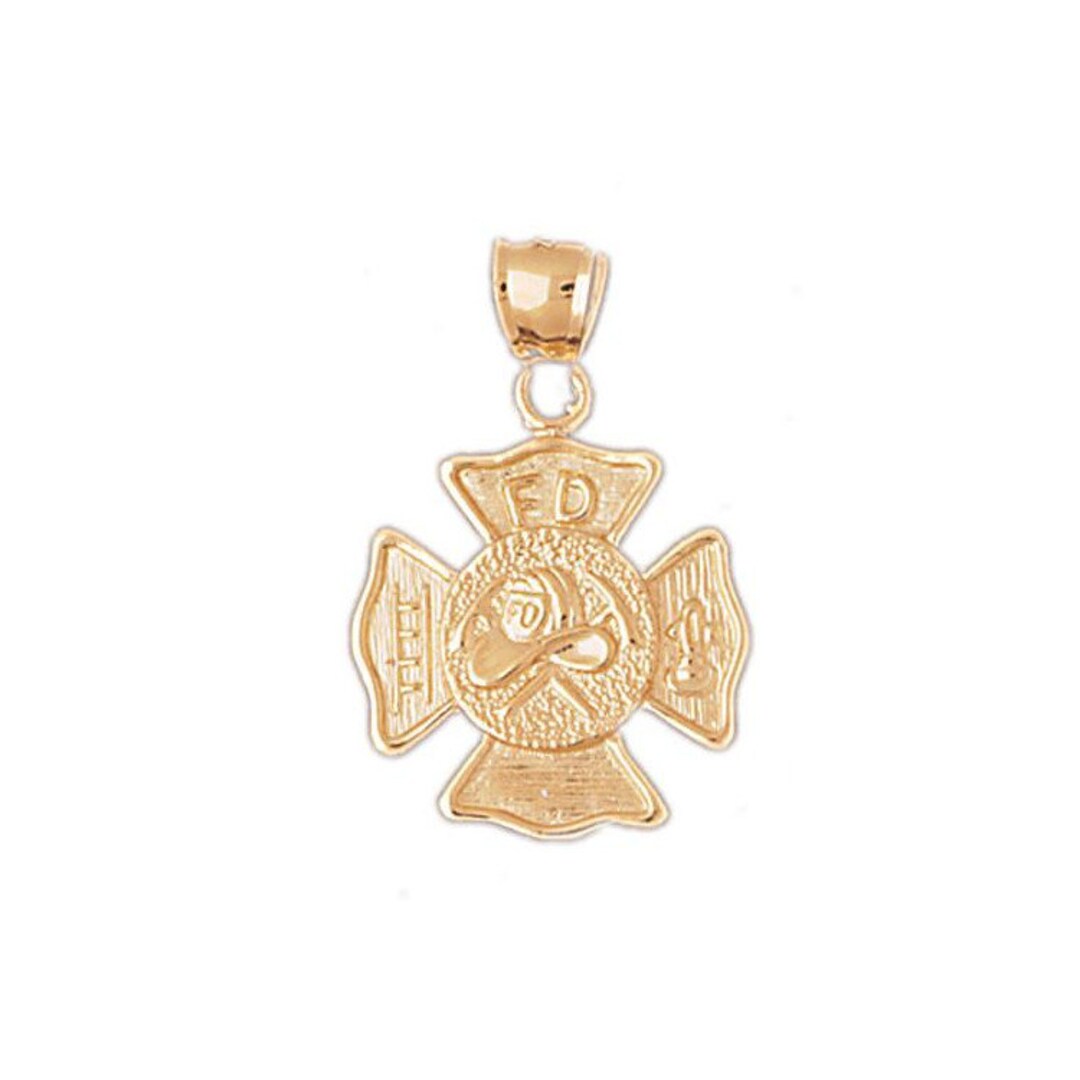 14k Solid Gold Fire Department Cross Pendant Fire Fighting Necklace ...