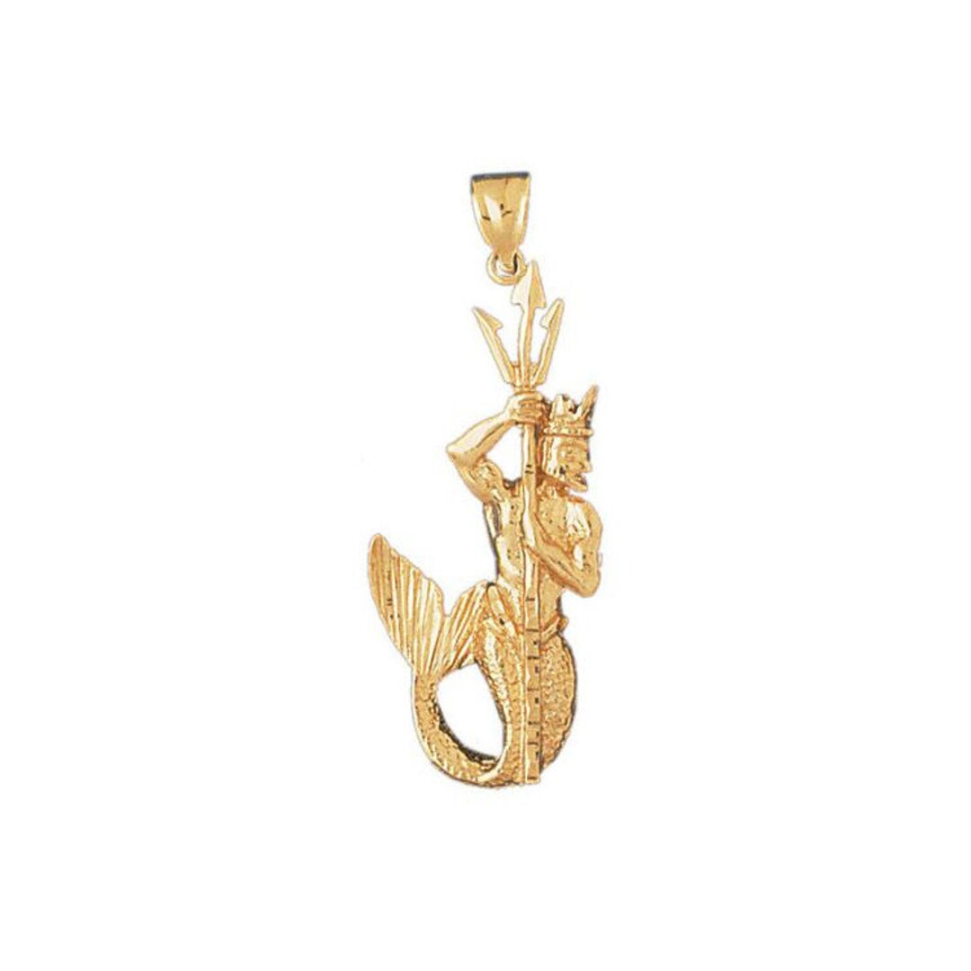 14k Solid Yellow Gold Merman Nautical Charm Fish Pendant - Etsy