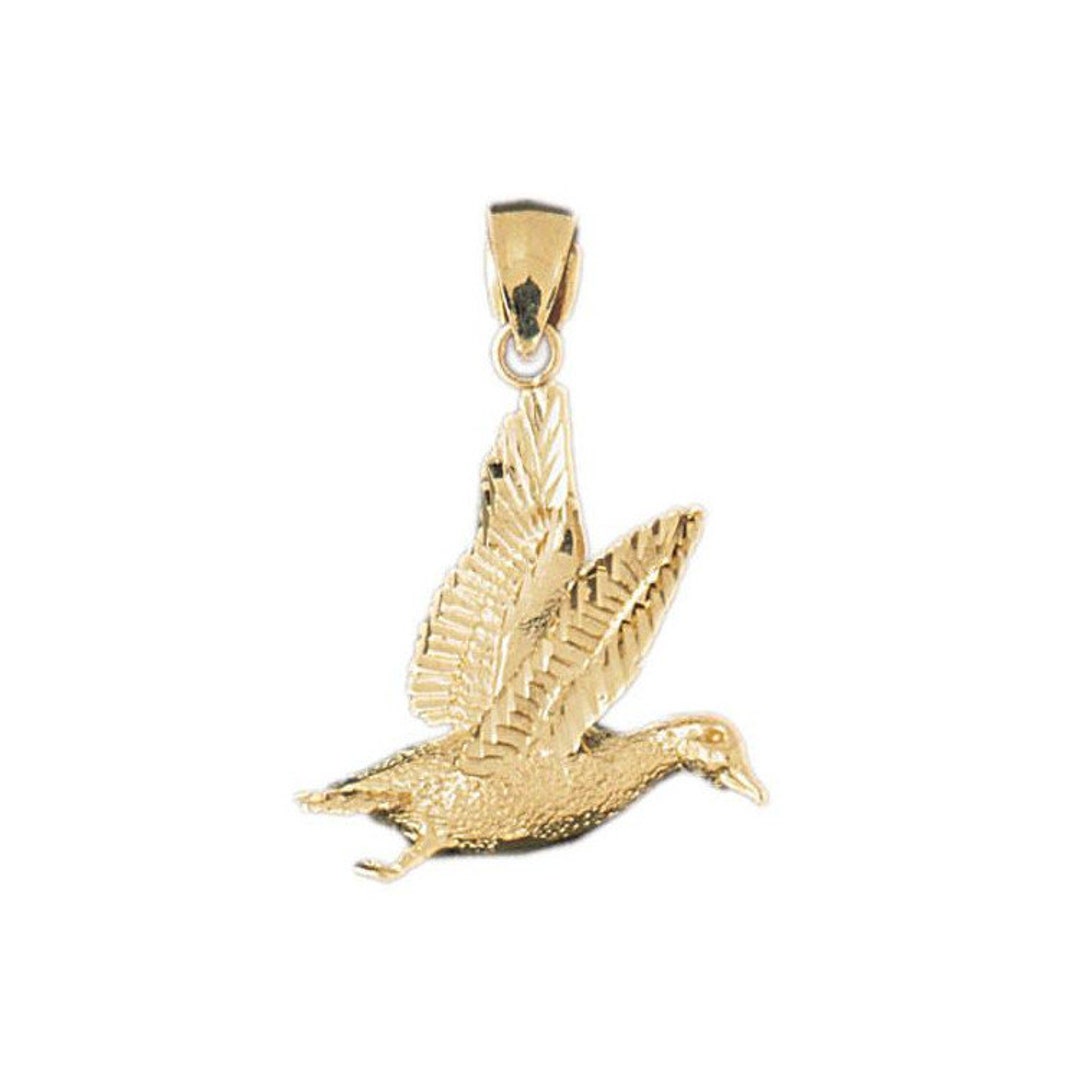 14k Solid Yellow Gold Duck Flying Charm Animal Bird Pendant - Etsy