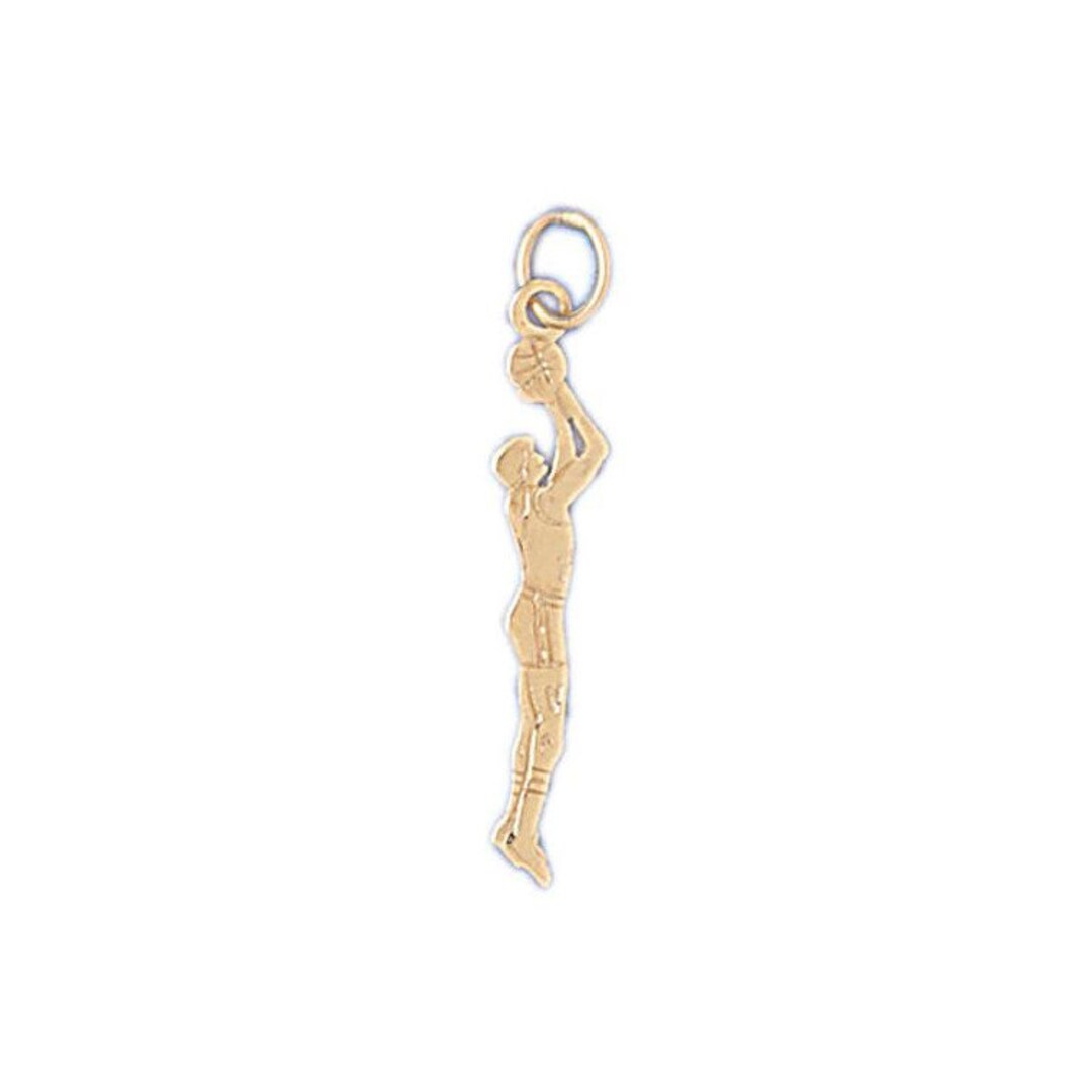14k Solid Yellow Gold Basketball Charm Sports Pendant Basketball ...