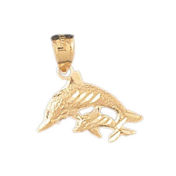 14k Solid Yellow Gold Dolphin Pendant Nautical Charm | Etsy