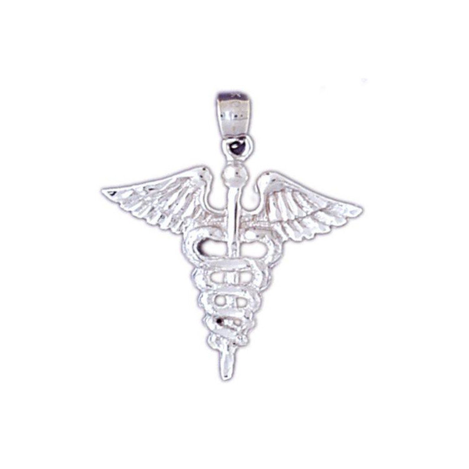 14k Solid White Gold Caduceus Pendant Medical Doctor Nurse - Etsy