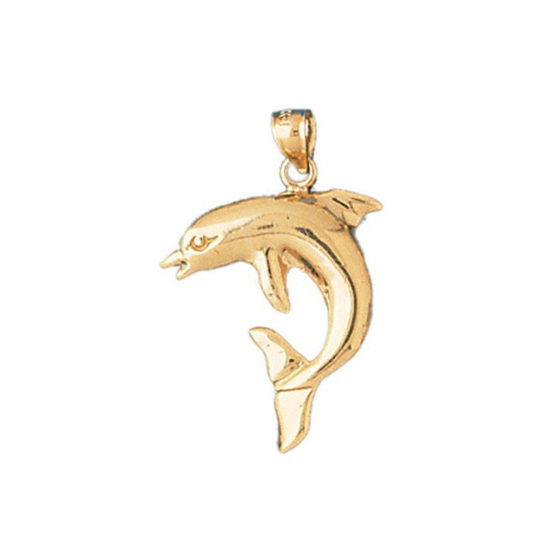 14k Solid Yellow Gold Dolphin Pendant Nautical Charm - Etsy