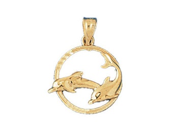 14k Solid Yellow Gold Dolphin Pendant Nautical Charm | Etsy