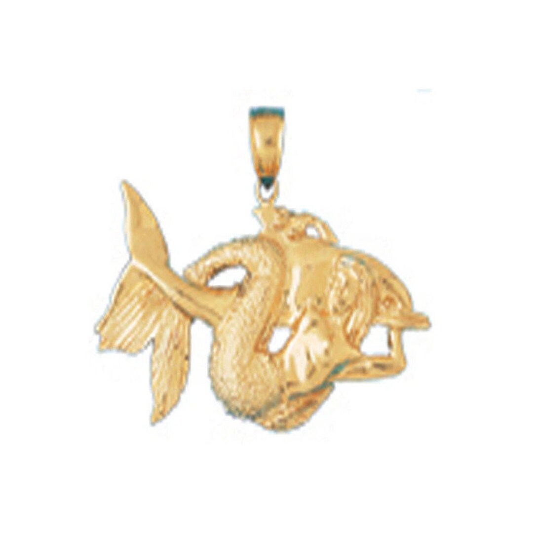 14k Solid Yellow Gold Mermaid Nautical Charm Fish Pendant - Etsy