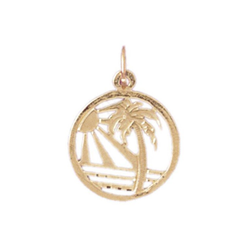 14k Yellow Gold Palm Tree Pendant Small Charm Gift | Etsy