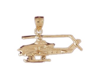 14k Solid Yellow Gold Helicopter Charm Military Army Pendant | Etsy