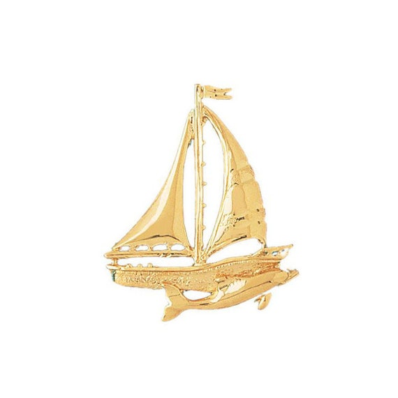 14k Yellow Gold Sailboat Charm Nautical Pendant Gift | Etsy