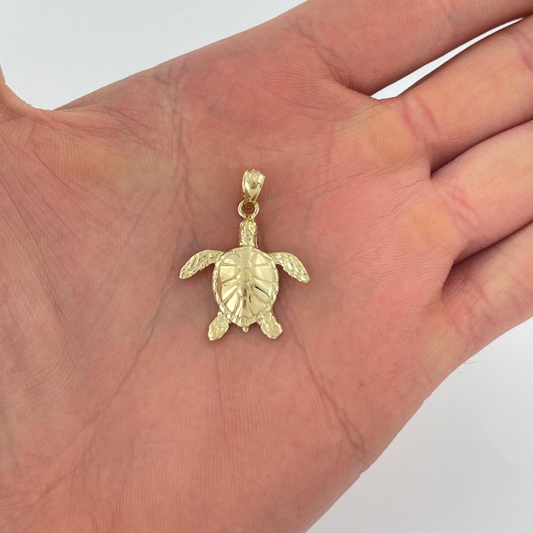 14k Solid Yellow Gold Turtle Pendant Nautical Charm - Etsy