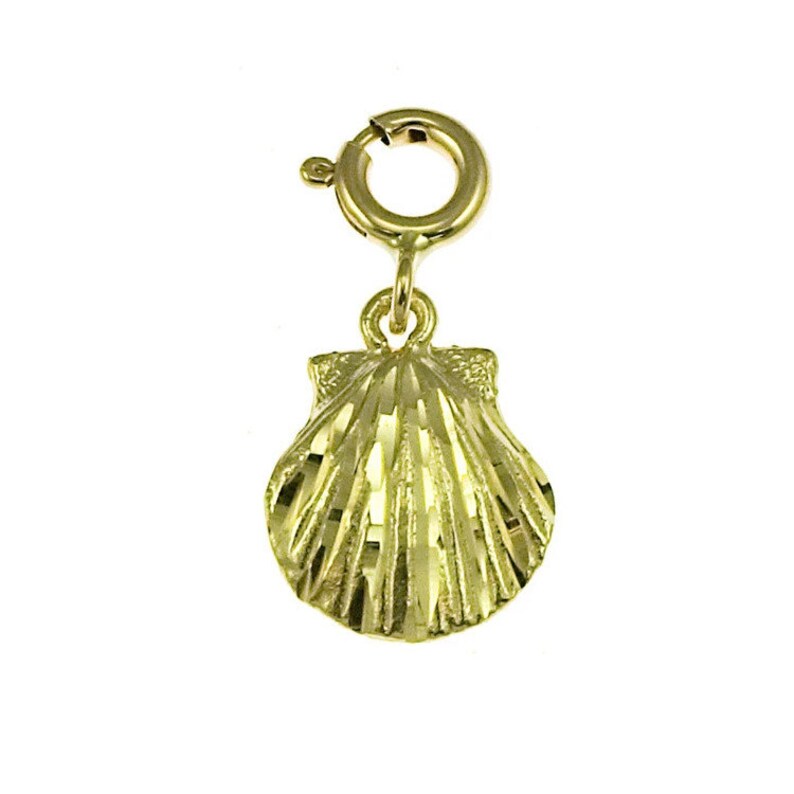 14k Yellow Gold Shell Nautical Charm Pendant | Etsy