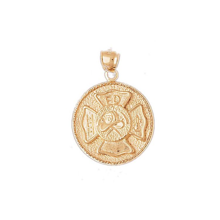 14k Solid Gold Fire Department Cross Pendant Fire Fighting | Etsy