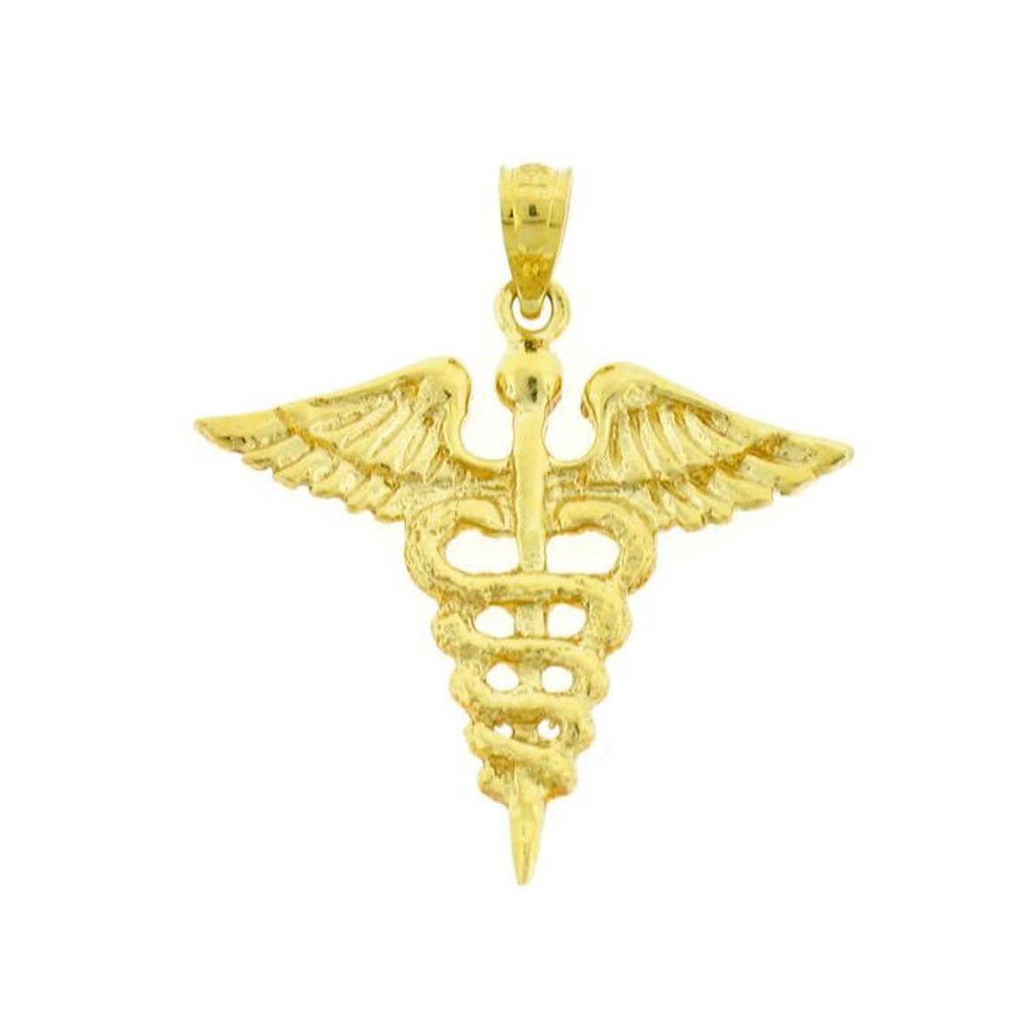14k Solid Yellow Gold Caduceus Pendant Medical Doctor Nurse | Etsy