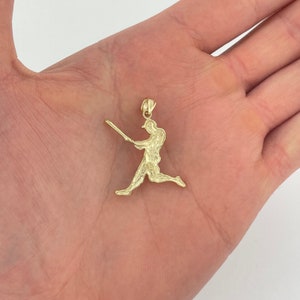 14k Solid Yellow Gold Baseball Charm Sports Pendant Baseball Player ...