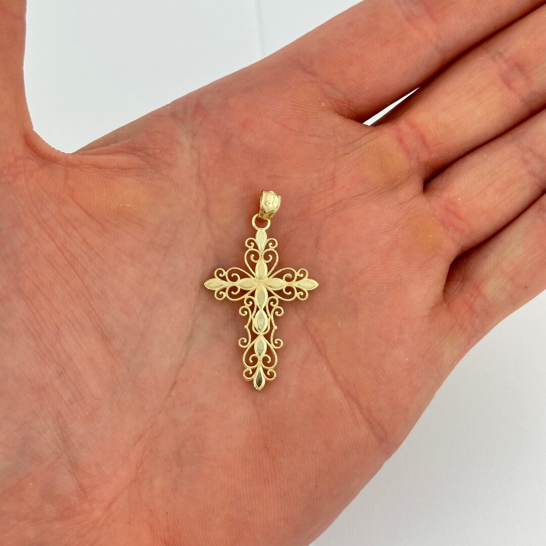 14k Solid Gold Cross Pendant Religious Pendant Necklace Charm - Etsy