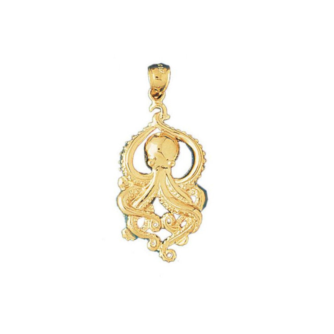 14k Solid Yellow Gold Octopus Nautical Charm Fish Pendant - Etsy