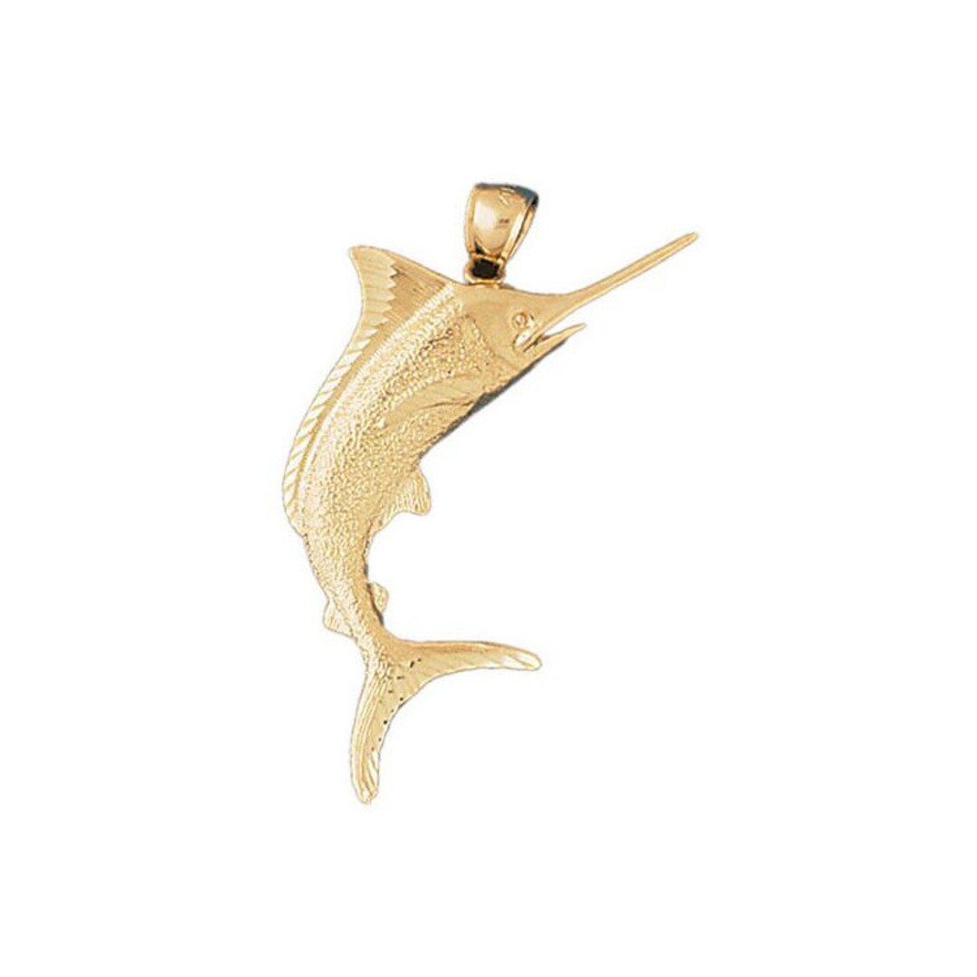 14k Solid Yellow Gold Marlin Nautical Charm Fish Pendant - Etsy