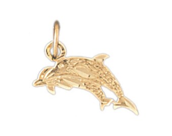 14k Solid Yellow Gold Dolphin Pendant Nautical Charm | Etsy