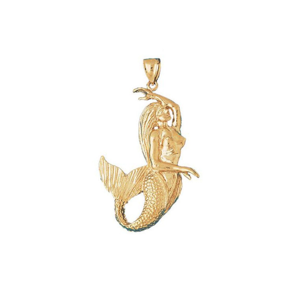 14k Solid Yellow Gold Mermaid Nautical Charm Fish Pendant - Etsy