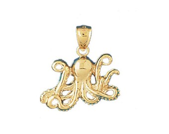 14k Solid Yellow Gold Octopus Nautical Charm Fish Pendant | Etsy