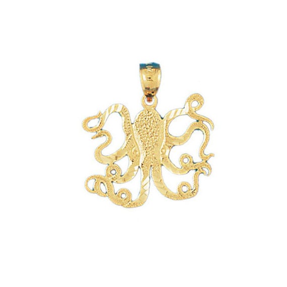 14k Solid Yellow Gold Octopus Nautical Charm Fish Pendant | Etsy
